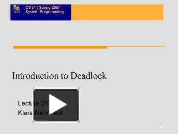 Introduction to Deadlock presentation | free to view