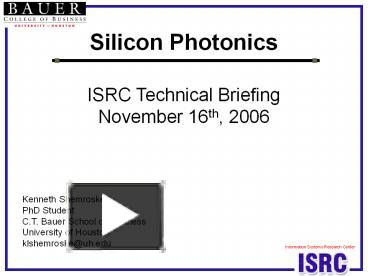 Silicon Photonics presentation | free to view