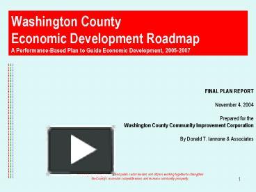 Washington County Economic Development Roadmap A PerformanceBased Plan ...