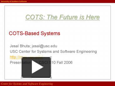 COTSBased Systems presentation | free to view
