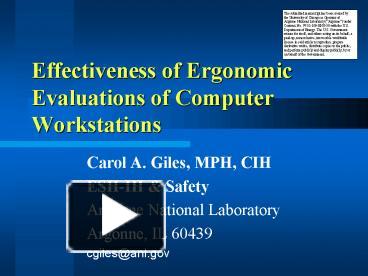 PPT – Effectiveness of Ergonomic Evaluations of Computer Workstations ...