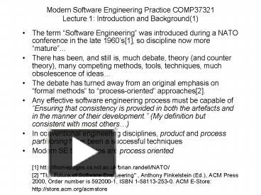 Modern Software Engineering Practice COMP37321 Lecture 1: Introduction ...