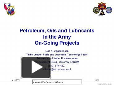 Petroleum, Oils and Lubricants In the Army OnGoing Projects ...