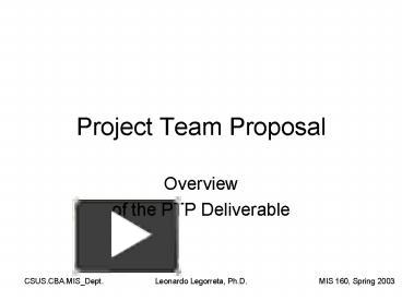 Project Team Proposal presentation | free to view