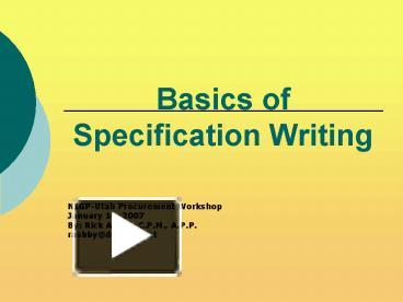 Basics of Specification Writing presentation | free to view