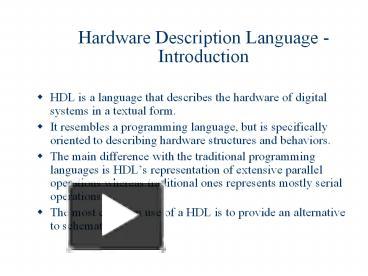 PPT – Hardware Description Language - Introduction PowerPoint ...