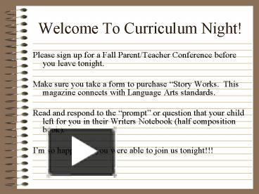 Welcome To Curriculum Night presentation | free to view