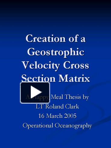 Creation of a Geostrophic Velocity Cross Section Matrix presentation ...