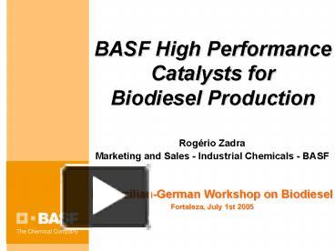 BASF High Performance Catalysts for Biodiesel Production presentation ...