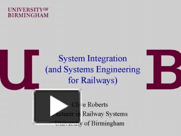 System Integration and Systems Engineering for Railways presentation ...