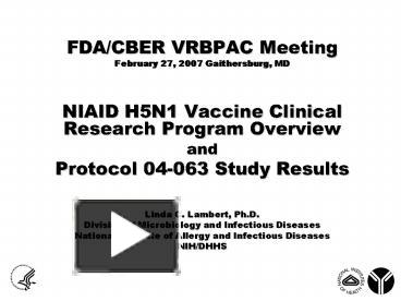 FDA/CBER VRBPAC Meeting presentation | free to view