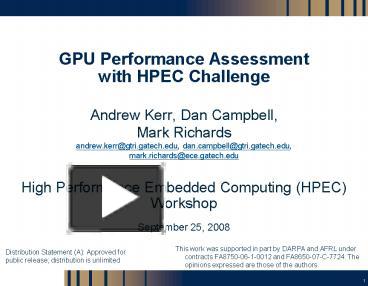 PPT – GPU Performance Assessment with HPEC Challenge PowerPoint ...