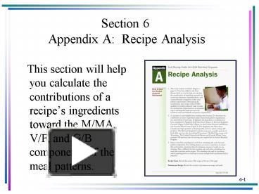 Section 6 Appendix A: Recipe Analysis presentation | free to view