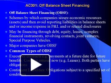PPT – AC301: Off Balance Sheet Financing PowerPoint presentation | free ...