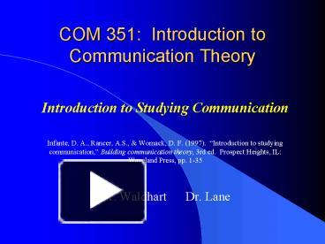 COM 351: Introduction to Communication Theory presentation | free to view
