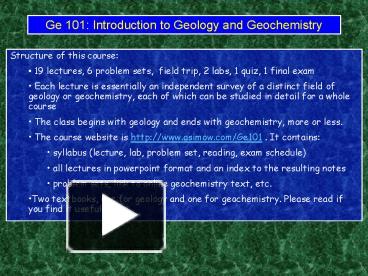 Ge 101: Introduction to Geology and Geochemistry presentation | free to ...