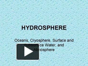 HYDROSPHERE presentation | free to view