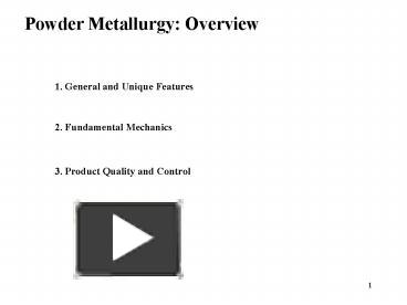 Powder Metallurgy: Overview presentation | free to view