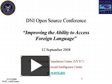DNI Open Source Conference presentation | free to view