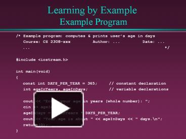 PPT – Learning by Example Example Program PowerPoint presentation ...