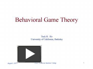 Behavioral Game Theory presentation | free to download