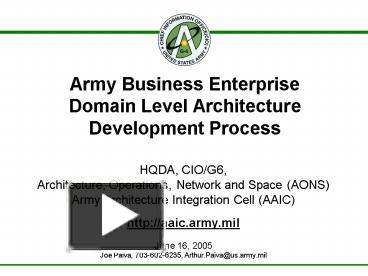 PPT – Army Business Enterprise Domain Level Architecture Development ...