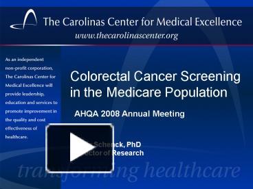 PPT – Colorectal Cancer Screening in the Medicare Population PowerPoint ...