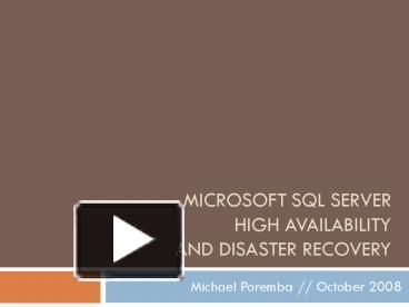 PPT – Microsoft SQL Server High Availability and Disaster Recovery ...