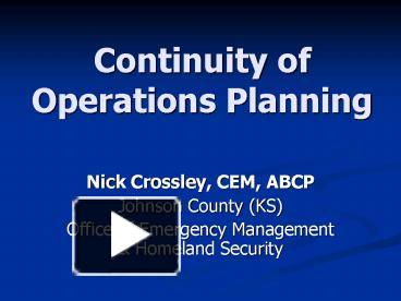Continuity of Operations Planning presentation | free to view