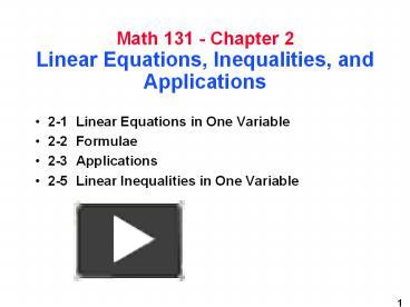 PPT – Math 131 - Chapter 2 Linear Equations, Inequalities, and ...