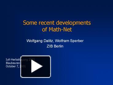 Some recent developments of MathNet presentation | free to view