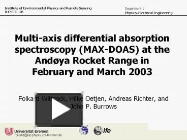 PPT – Multi-axis differential absorption spectroscopy (MAX-DOAS) at the ...