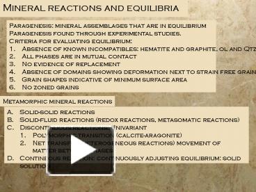 Mineral reactions and equilibria presentation | free to view