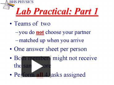 Lab Practical: Part 1 presentation | free to view