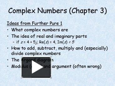 PPT – Complex Numbers Chapter 3 PowerPoint presentation | free to view ...