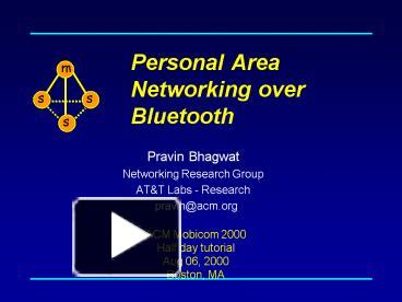 PPT – Personal Area Networking over Bluetooth PowerPoint presentation ...