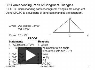 3'2 Corresponding Parts of Congruent Triangles CPCTC: Corresponding ...