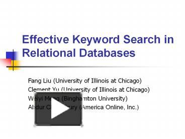 PPT – Effective Keyword Search in Relational Databases PowerPoint ...