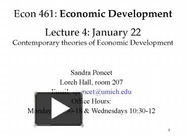 PPT – Econ 461: Economic Development Lecture 4: January 22 Contemporary ...