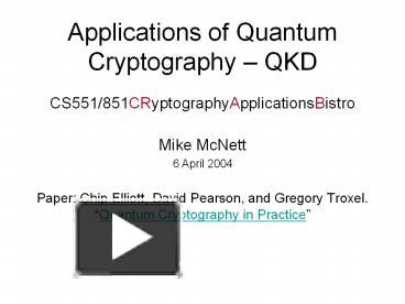PPT – Applications of Quantum Cryptography PowerPoint presentation ...