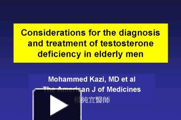 Considerations for the diagnosis and treatment of testosterone ...
