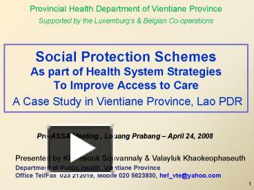 Social Protection Schemes As part of Health System Strategies To ...