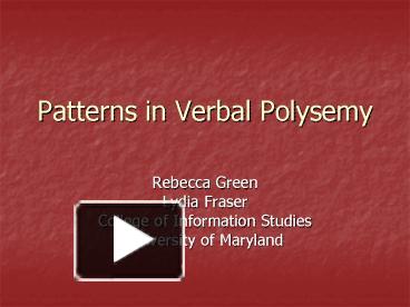 Patterns in Verbal Polysemy presentation | free to view