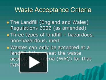 Waste Acceptance Criteria presentation | free to view
