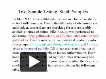 PPT – Two-Sample Testing: Small Samples PowerPoint presentation | free ...