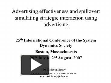 Advertising effectiveness and spillover: simulating strategic ...