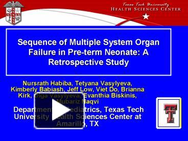 Sequence of Multiple System Organ Failure in Preterm Neonate: A ...